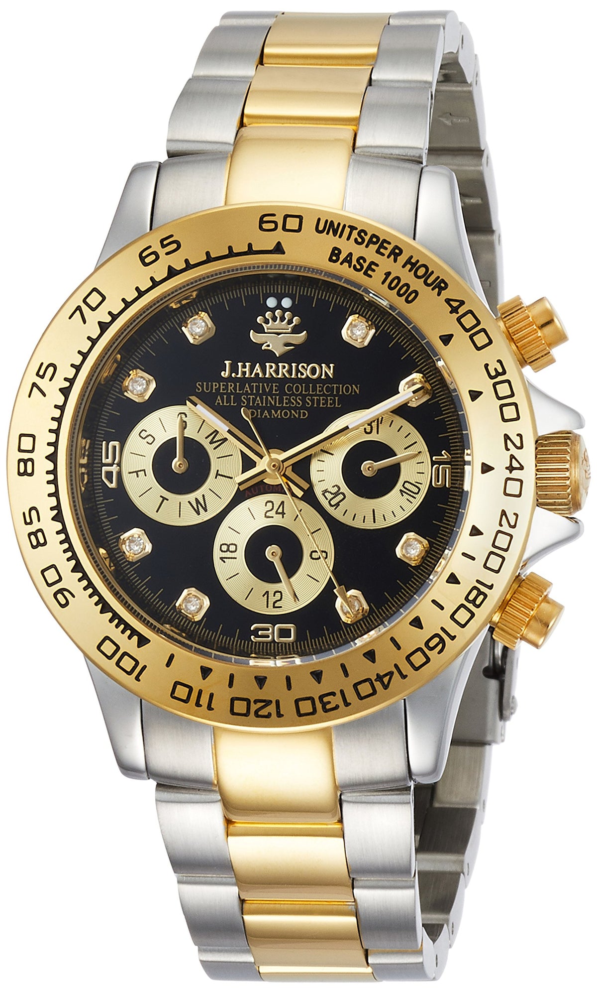 J.HARRISON Watch JH-014DG Men's Plastic Box gem identification Day/Dat ...