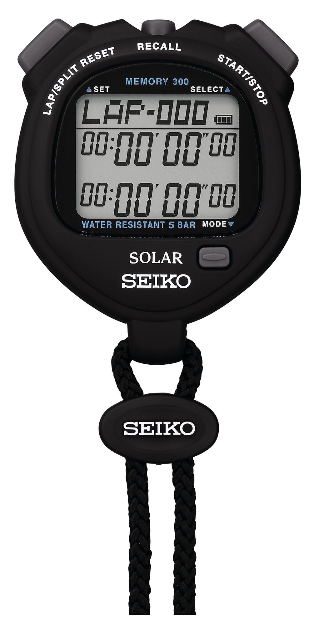 SEIKO STANDARD SOLAR Stop Watch Black SVAJ001 Up to 300 single memory ...